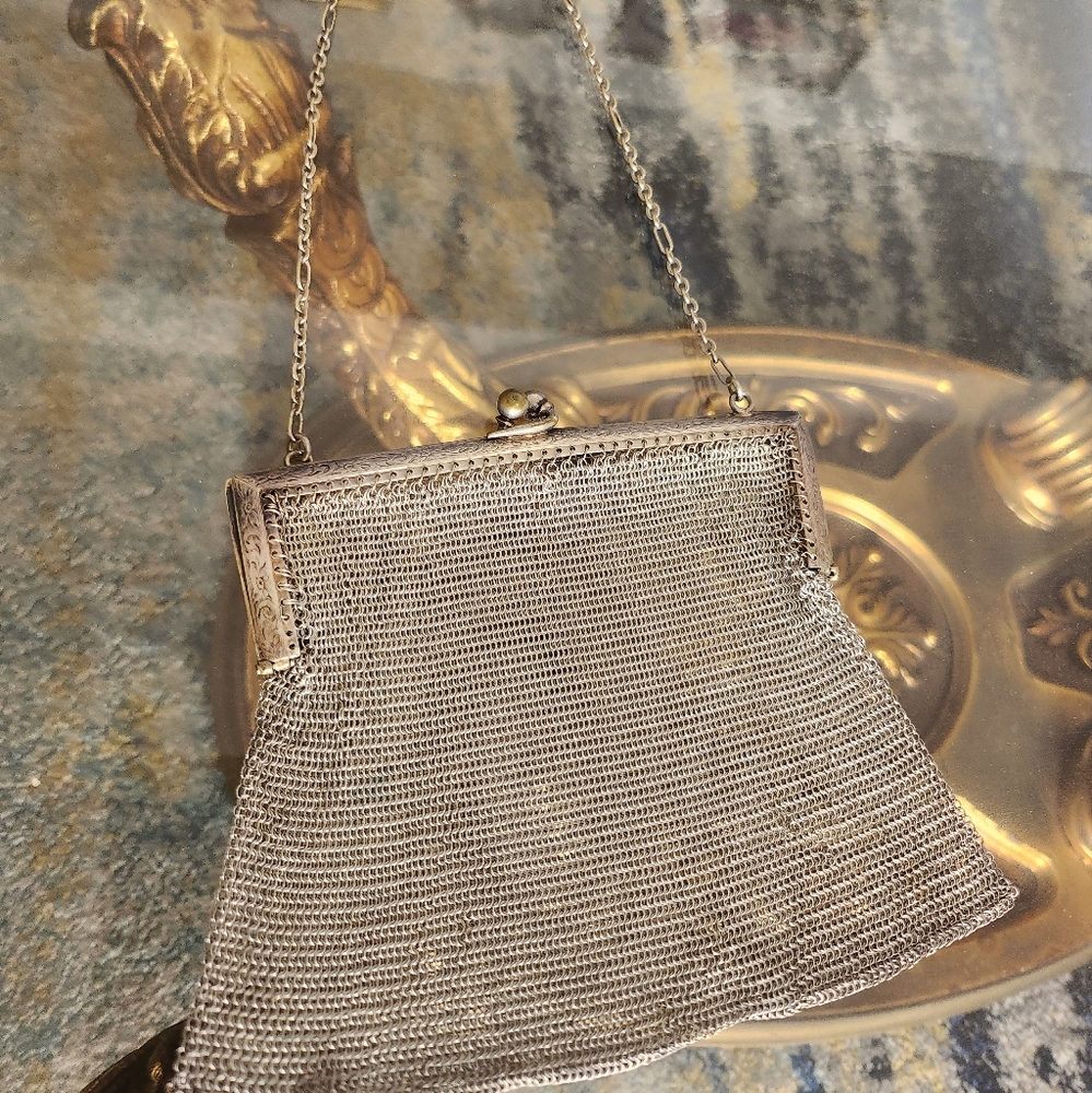 1920s German Silver Chainmail Purse - Gem